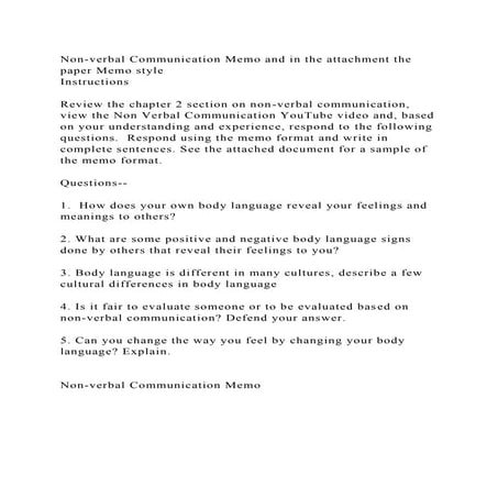 Non-verbal Communication Memo and in the attachment the paper Memo s.docx