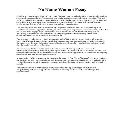 No Name Woman Essay. Bridgewater College | PDF | Fiction | Books and ...