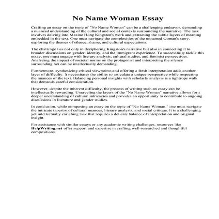 No Name Woman Essay. Read No Name Woman Analysis Essay Sample for Free ...