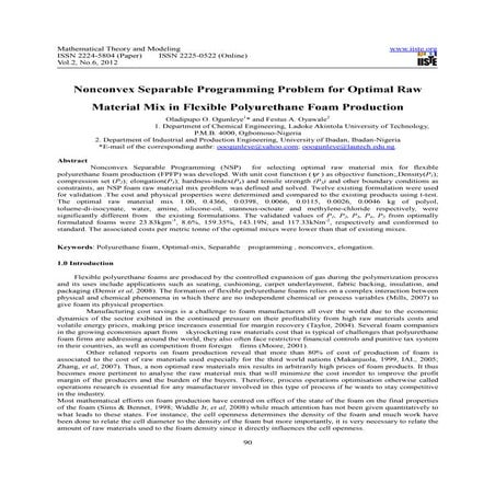 Nonconvex Separable Programming Problem For Optimal Raw Material Mix In Flexible Polyurethane