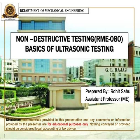 Non destructive testing (basic of ultrasonic testing 1) by rohit sahu | PDF