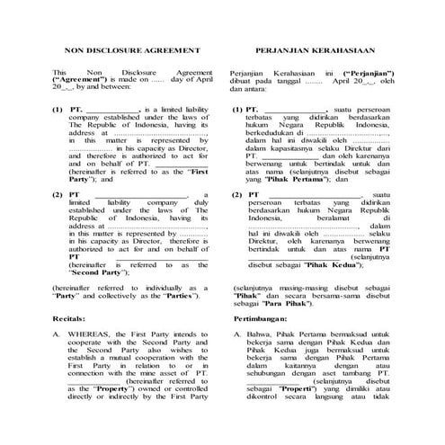 Contoh Perjanjian Kerja Kontrak Bilingual (2 Bahasa) | PDF