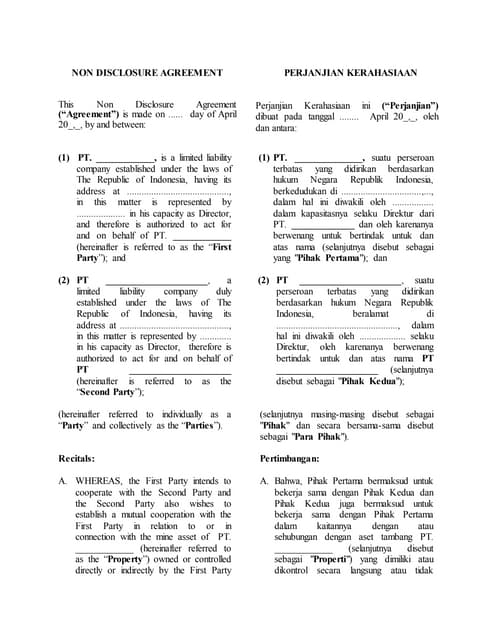 Contoh Perjanjian Kerja Kontrak Bilingual (2 Bahasa) | PDF