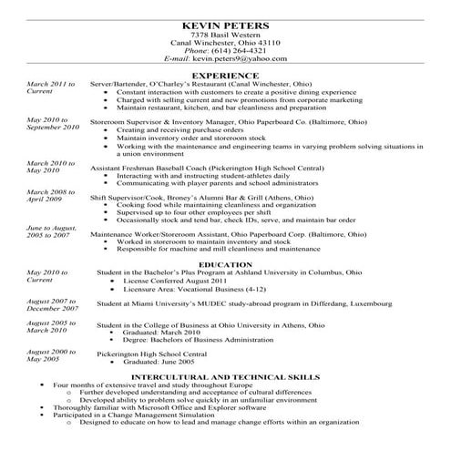Non Educational Resume | DOC