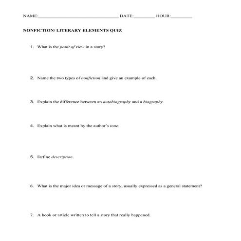 Nonfiction Quiz Take Home | DOC