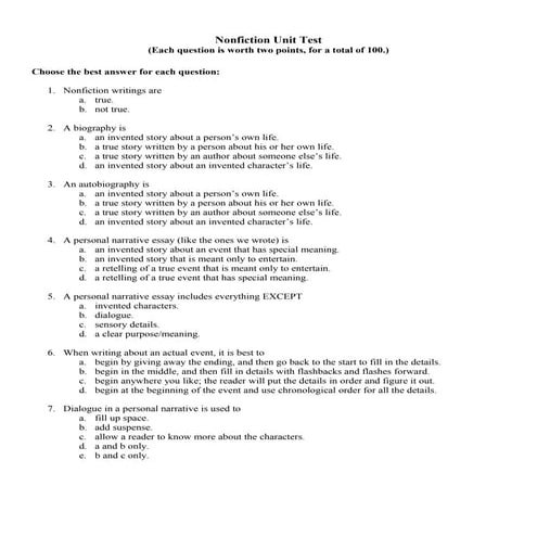 Nonfiction unit test (1) | DOC