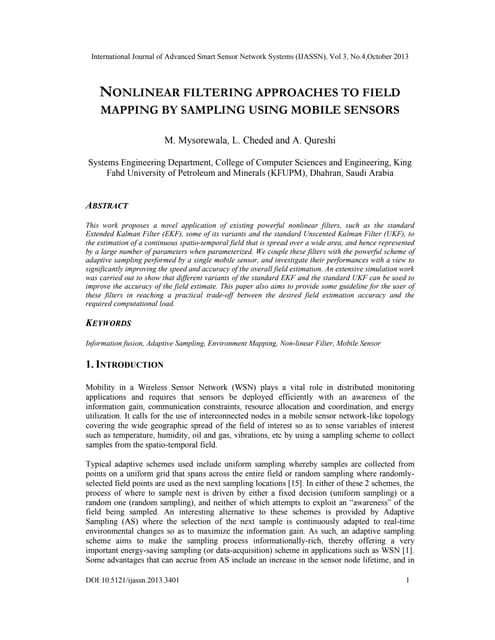 Nonlinear Filtering Approaches To Field Mapping By Sampling Using