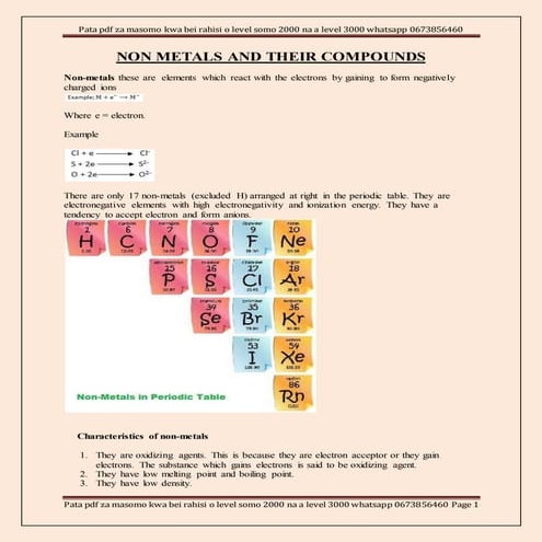 Non metals and their compounds | DOCX