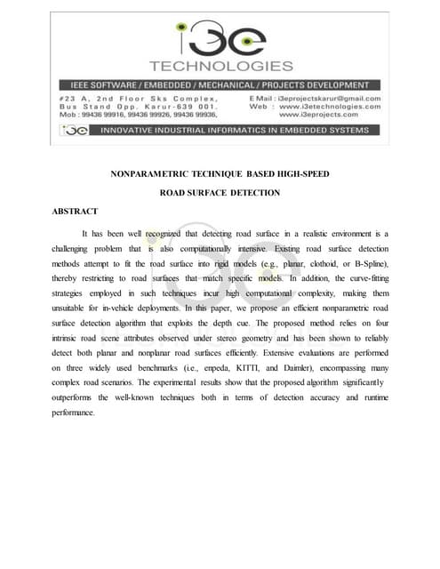 Nonparametric Technique Based High Speed Road Surface Detection Docx