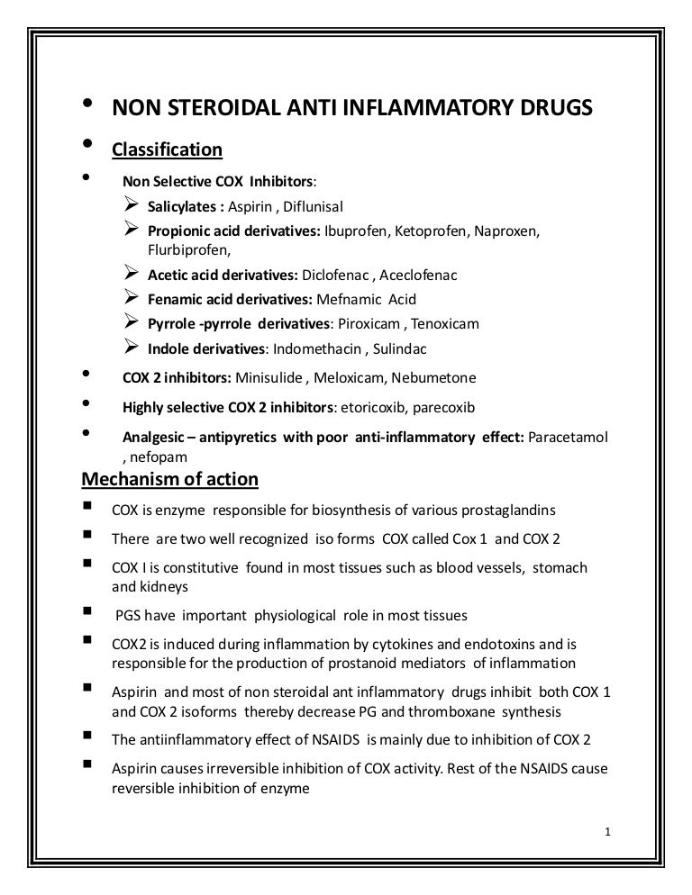 Non steroidal anti inflammatory drugs