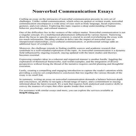 Nonverbal Communication Essays. San Diego College of Continuing ...