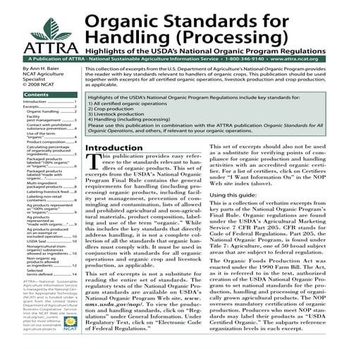 Organic Standards for Handling (Processing): Highlights of the USDA's ...