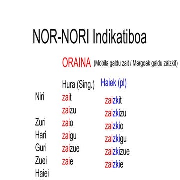 Aditz laguntzaileak NOR-NORI Indikatiboa. | PPTX