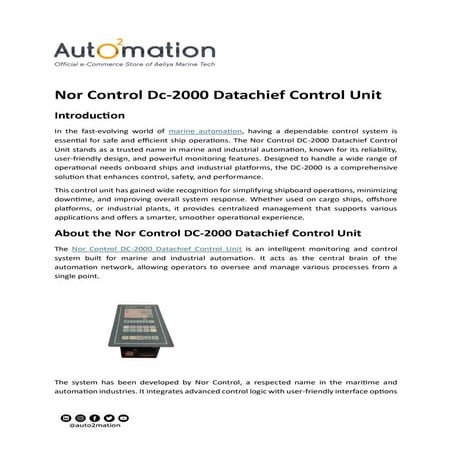 Nor Control Dc-2000 Datachief Control Unit | PDF