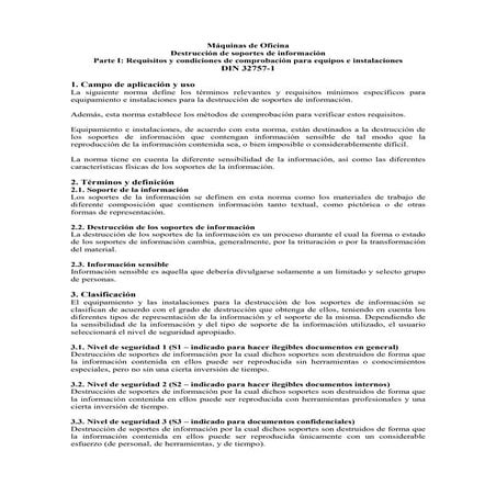 Norma DIN 32757-1. pARTE 1. Destrucción de soportes de información | PDF