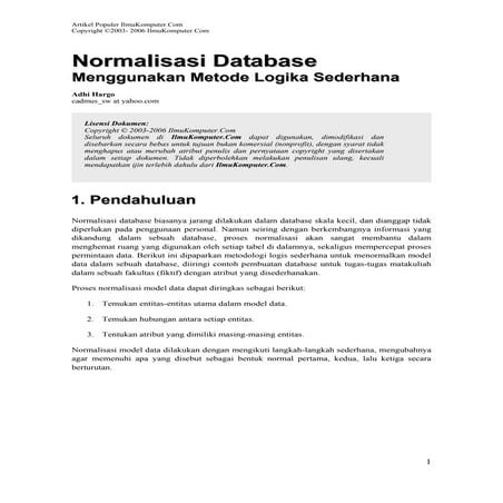 Pengertian normalisasi database dan bentuk | DOCX