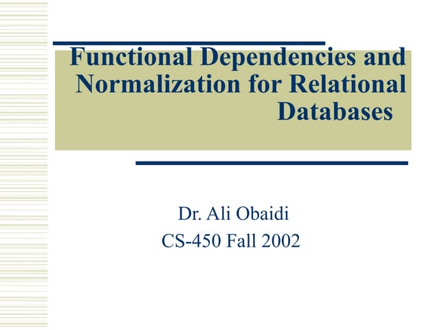 Normalization Pptx Functional Dependence Pptx Databases Computer