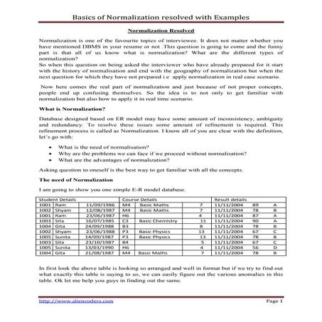 Basics of Normalization with Examples | PDF