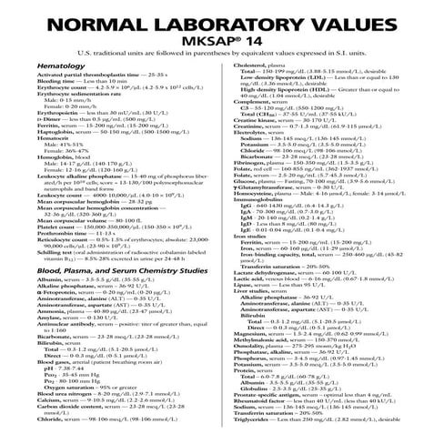 Normal Laboratory Values | PDF