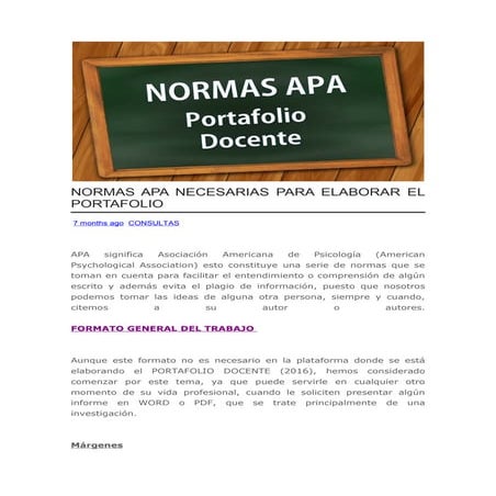 Normas apa necesarias para elaborar el portafolio | DOC