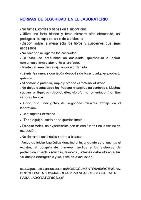 NORMAS BASICAS EN EL LABORATORIO DE QUIMICA | PPT