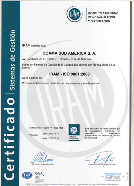 COAMA iqnet certificate | PDF