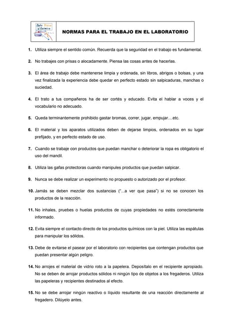 REGLAMENTO Y NORMAS DE SEGURIDAD DEL LABORATORIO DE CIENCIAS EN ...