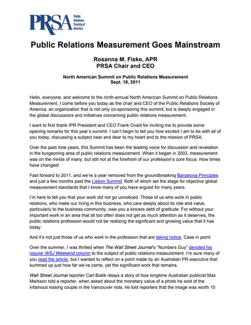 Public Relations Measurement Goes Mainstream — PRSA | PDF Public Relations Measurement Goes Mainstream — PRSA | PDF