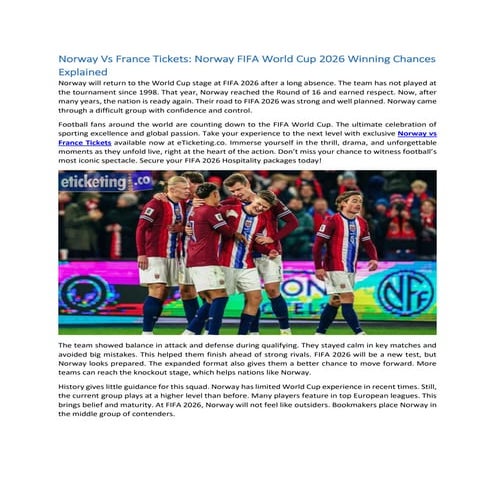 Norway Vs France Tickets Norway FIFA World Cup 2026 Winning Chances ...