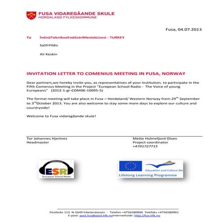 Norwegian invitation letter for turkey | DOCX