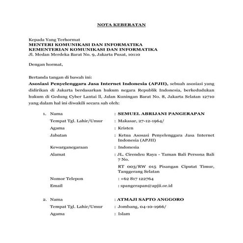 Nota Keberatan APJII atas Permen Situs Negatif | PDF