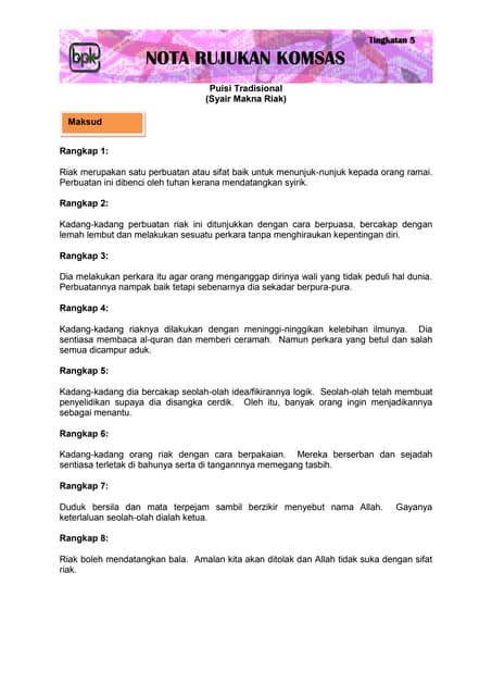 Syair makna riak tingkatan 5 | PPT