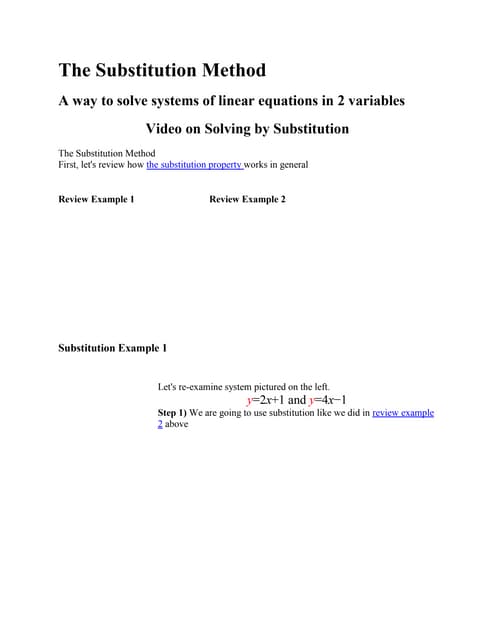 Substitution Method of Systems of Linear Equations | PPT