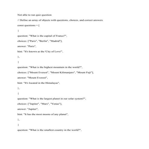 Not Able To Run Quiz Question Define An Array Of Objects With Qupdf 6489