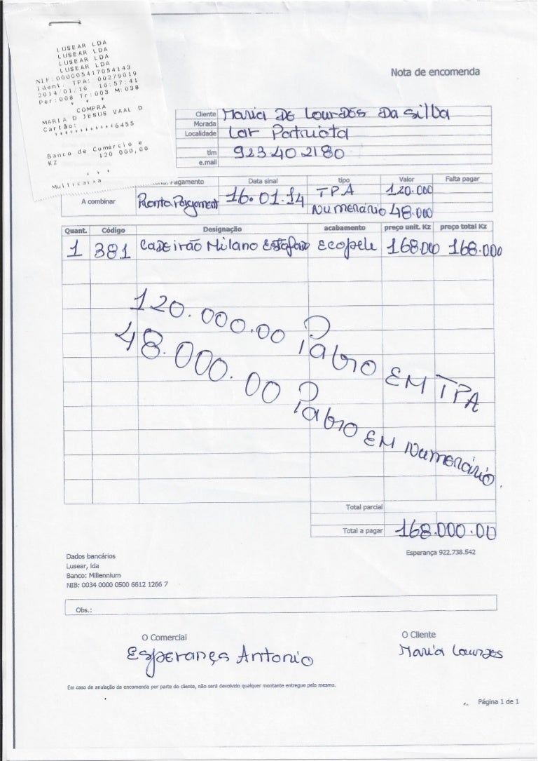Nota de encomenda 120