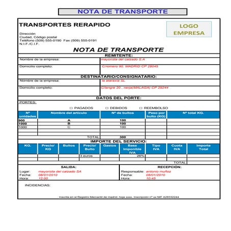 Nota De Transporte | PDF