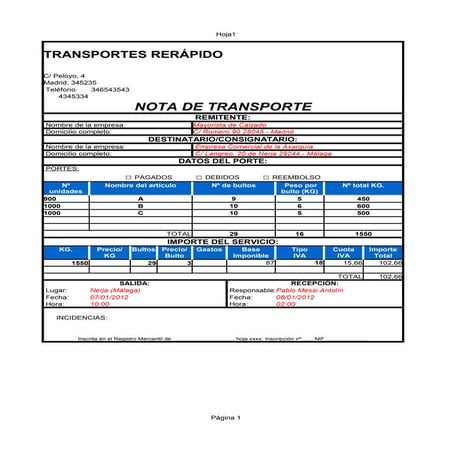Nota de transporte | PDF