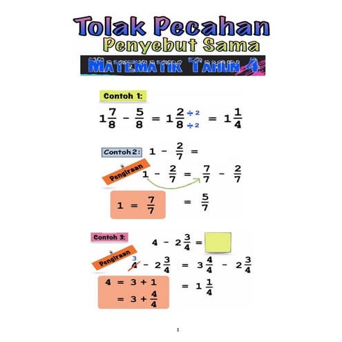 NOTA PENOLAKAN PECAHAN TAHUN 4 2021 | PDF