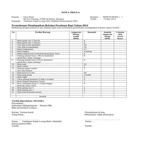 Nota minta contoh | DOC