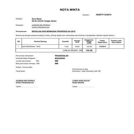 Nota minta Prasekolah | ODS