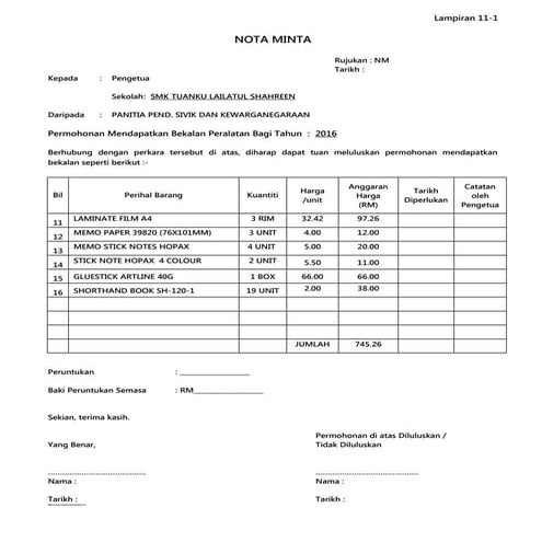 Nota minta psk bhg 2 | PDF