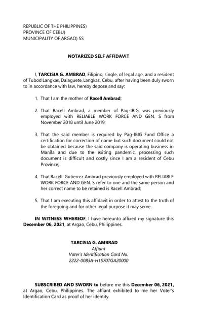 Affidavit of discrepancy | DOCX