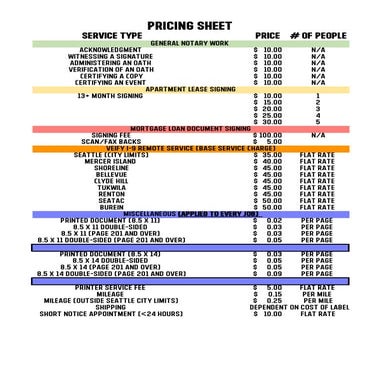 Notary pricing sheet | PDF