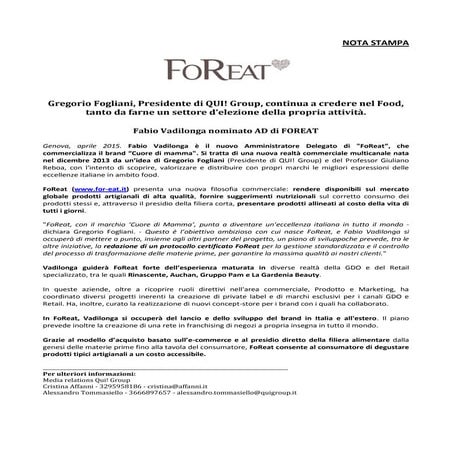Fabio Vadilonga nominato AD di FOREAT | PDF