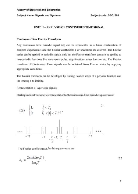 Signals and Systems Formula Sheet | PDF