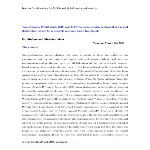 Transforming World Bank, IMF and World Bank for Distributive Justice ...