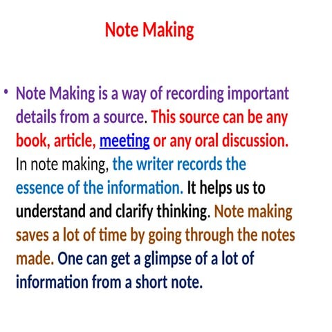 Note Making..PPT.pptx class 11 cbse .... | PPTX