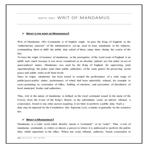 Note on writ of mandamus | DOCX