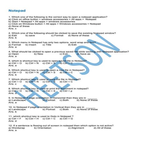 Notepad Mcq Objective Questions And Answers Pdf 3488