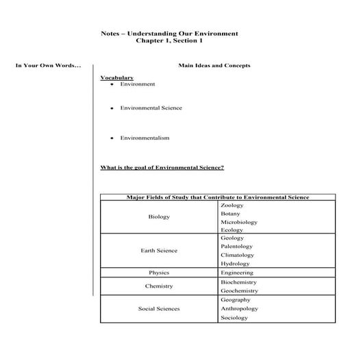 Notes 1 Understanding Our Environment | DOCX | Environment | Science